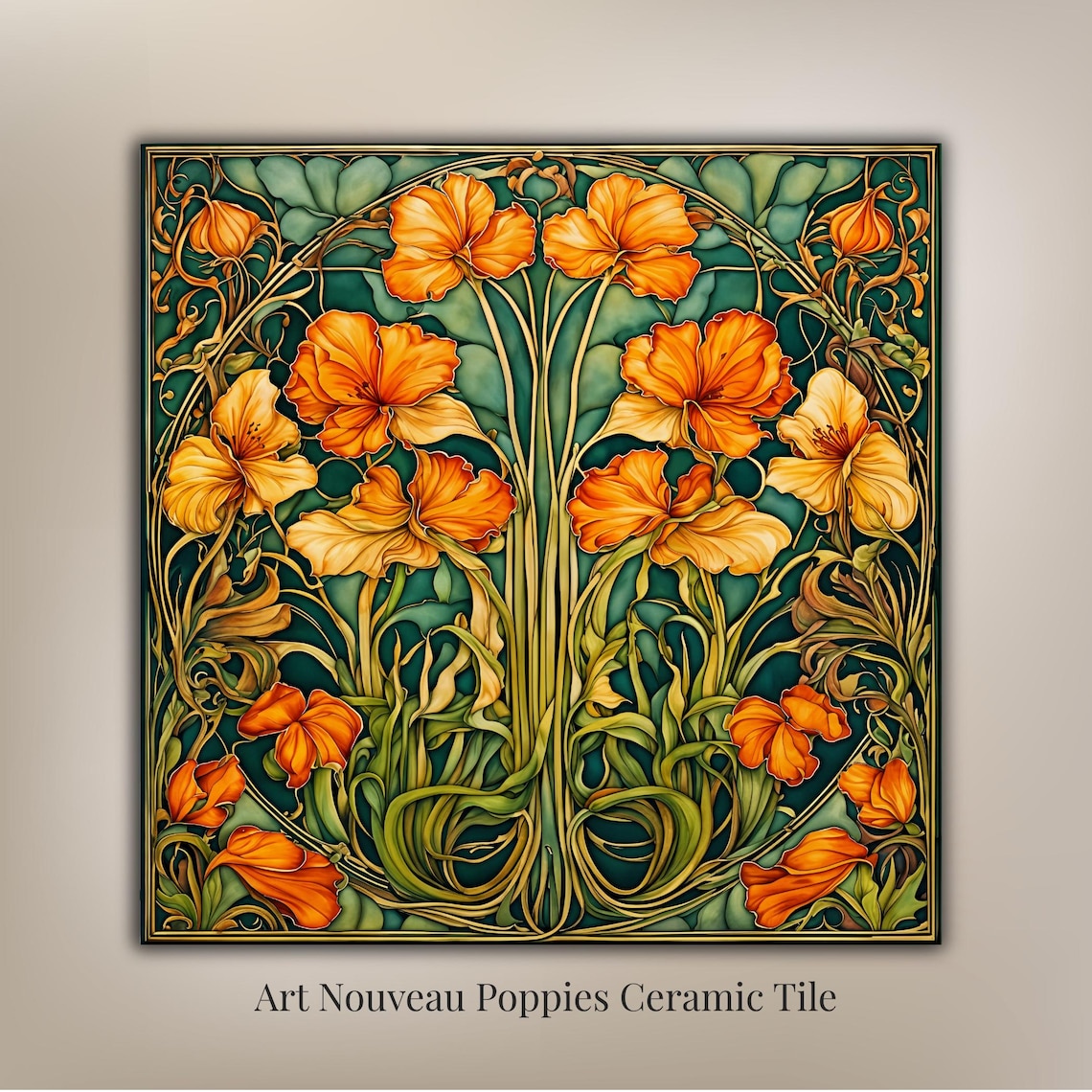 Art Nouveau Poppy Tile | Poppy Flower Art | Vintage Floral Decor ...