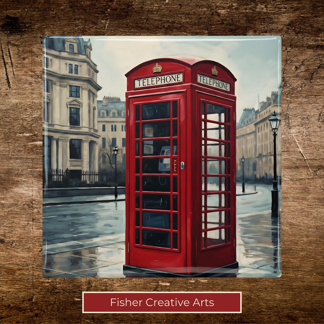 London Red Phone Booth Ceramic Tile | British Telephone Box Art | UK ...