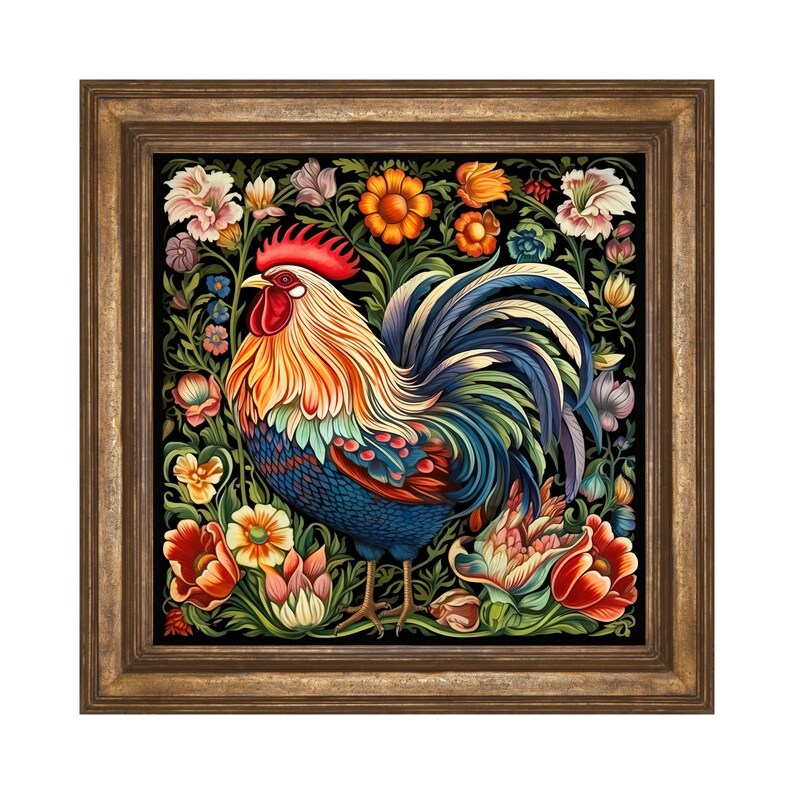 Colorful Rooster Ceramic Tile Artwork Kitchen Decor Chicken and Rooster ...