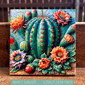 Desert Southwest Blooming Cactus Ceramic Art Tile (2) | Southwestern ...