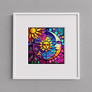 Colorful Sun and Moon Stained Glass Effect Ceramic Tile | Birthday Gift ...