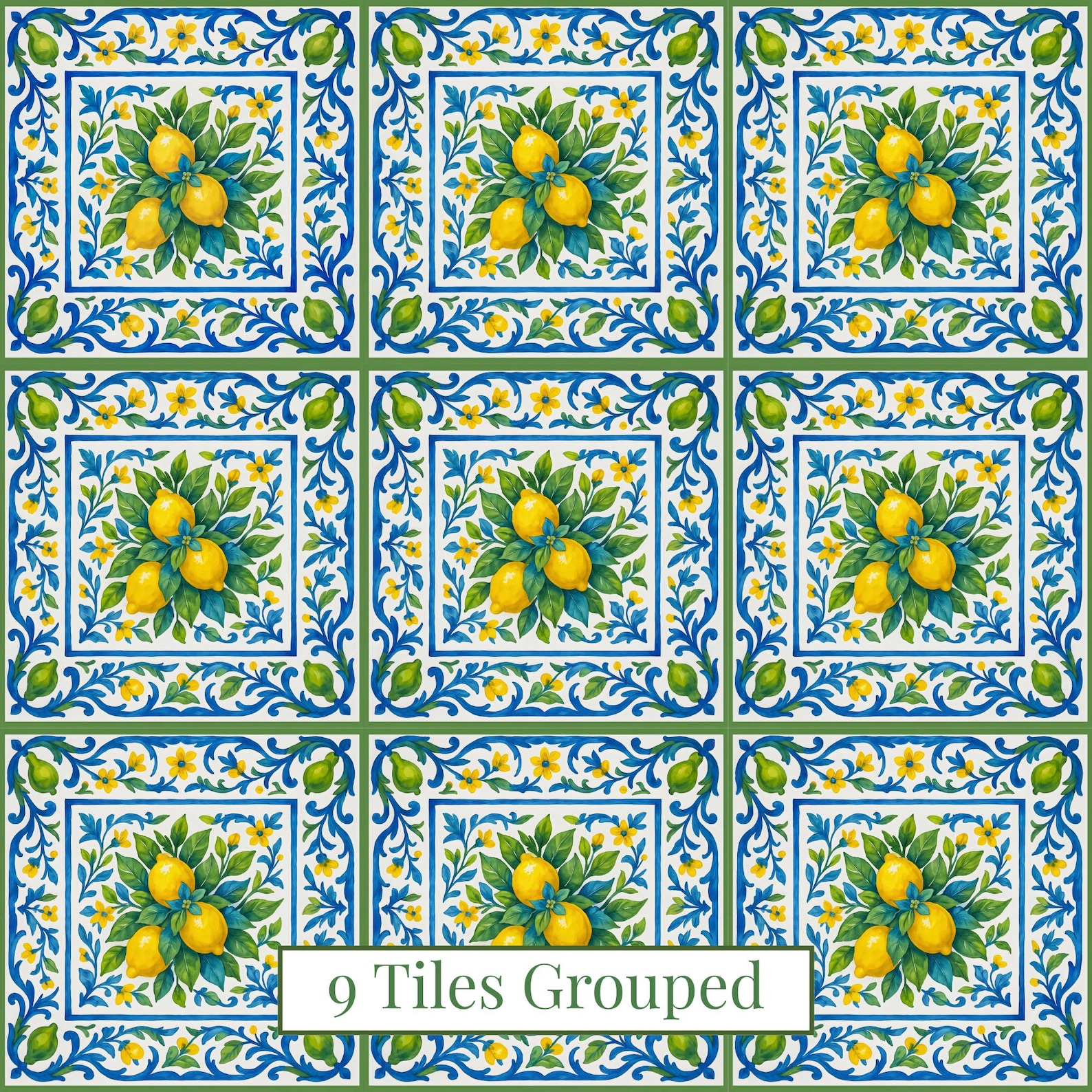 Italian Lemons Watercolor Deruta Style Ceramic Tile | Umbria Style Tile ...