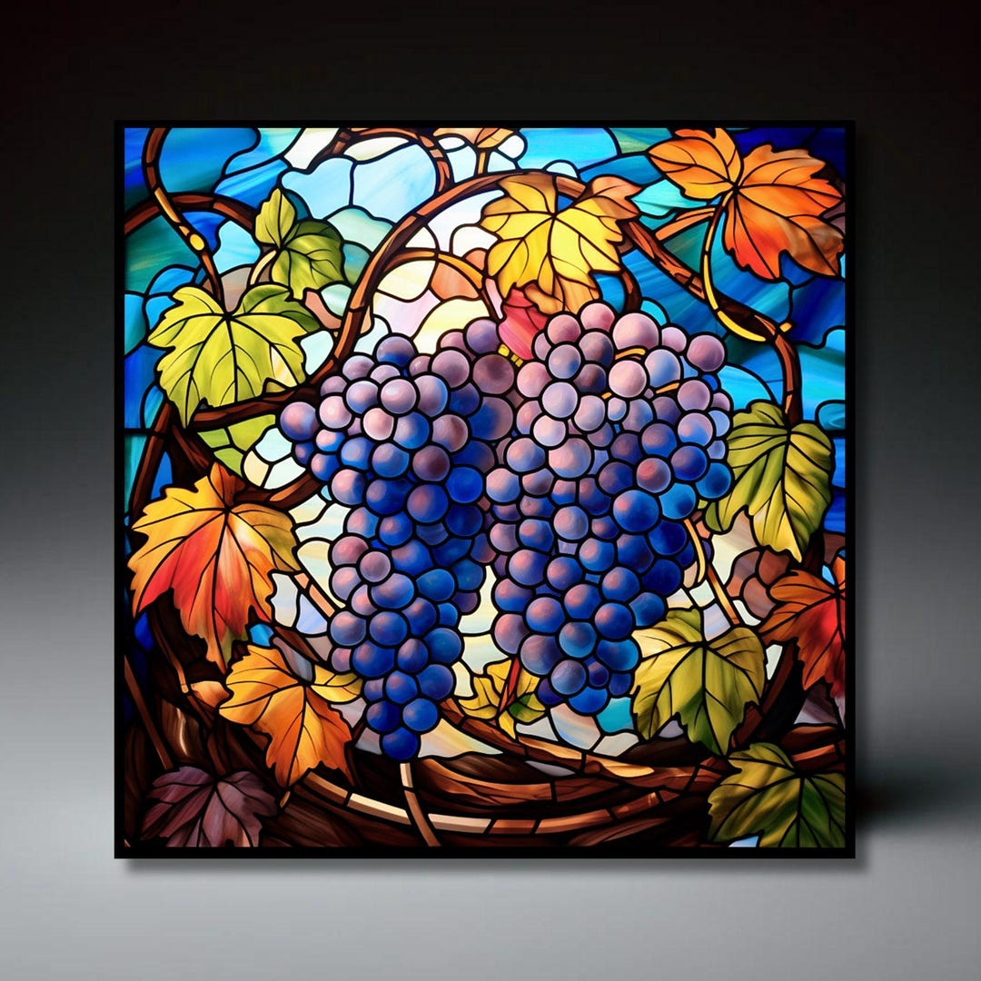 Vineyard Grapes Ceramic Art Tile | Stained Glass Look Ceramic Tile ...
