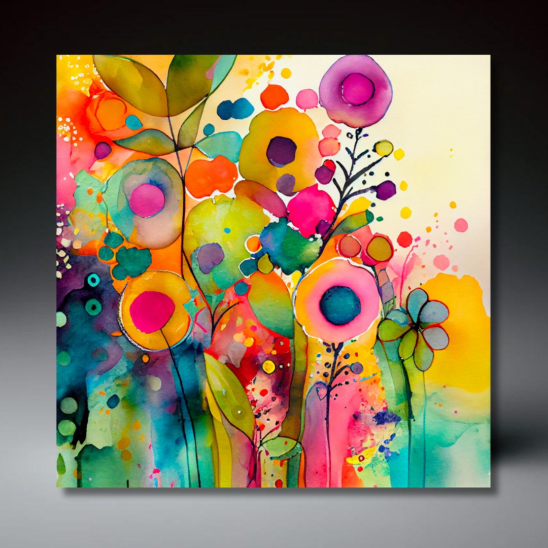 Abstract Wildflower Watercolor Ceramic Art Tile (4) | Wall Decor | Gift ...