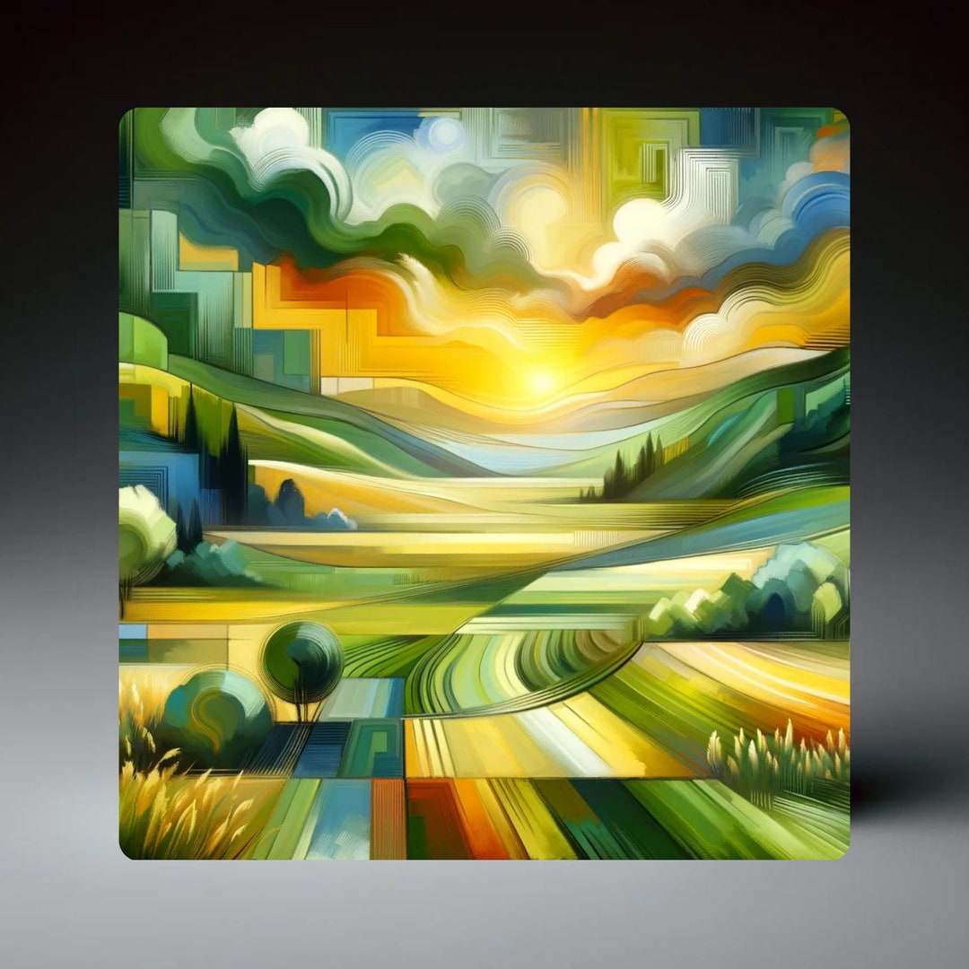 Cubist-futurist Landscape Art Tile Home and Kitchen Decor Landscape Art ...