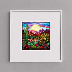 Stained Glass Effect Desert Southwest Sunset Ceramic Art Tile Landscape ...