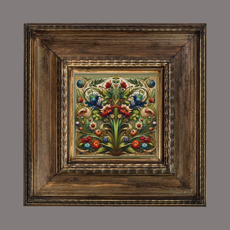 William Morris Inspired Art Nouveau Floral Art Tile | Botanical ...