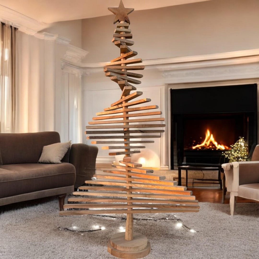 Large Modern Wooden Christmas Tree, Solid Walnut, Sustainable Home ...