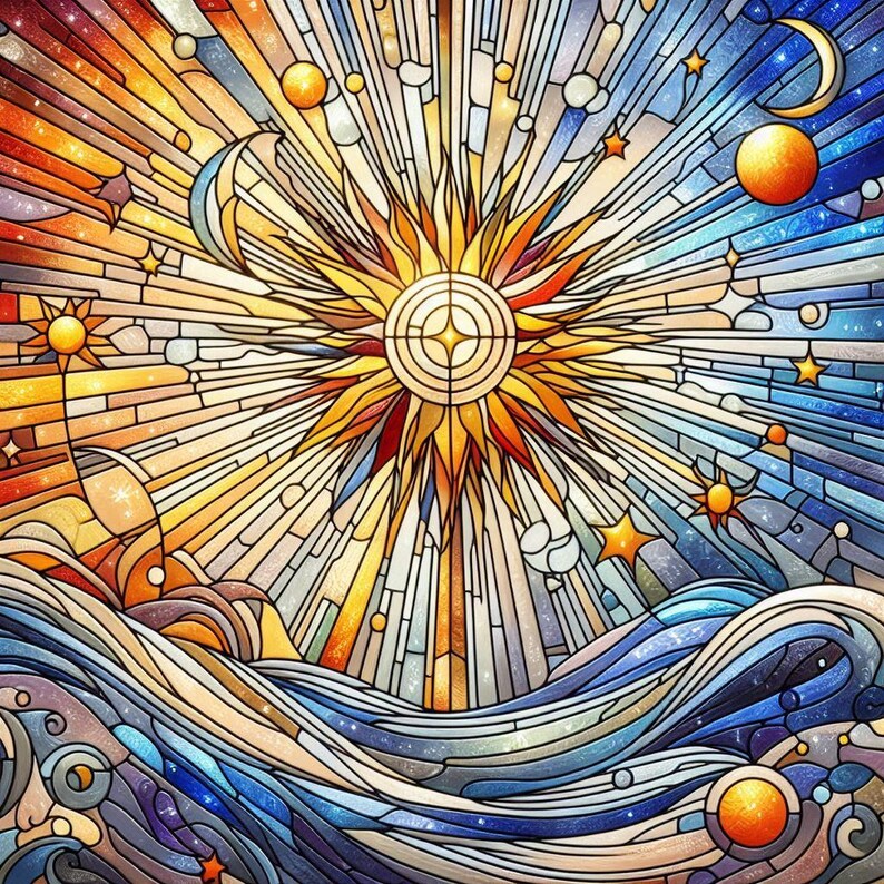 Sun & Stars Stained Glass Art Digital Prints (pack of 4) - Etsy