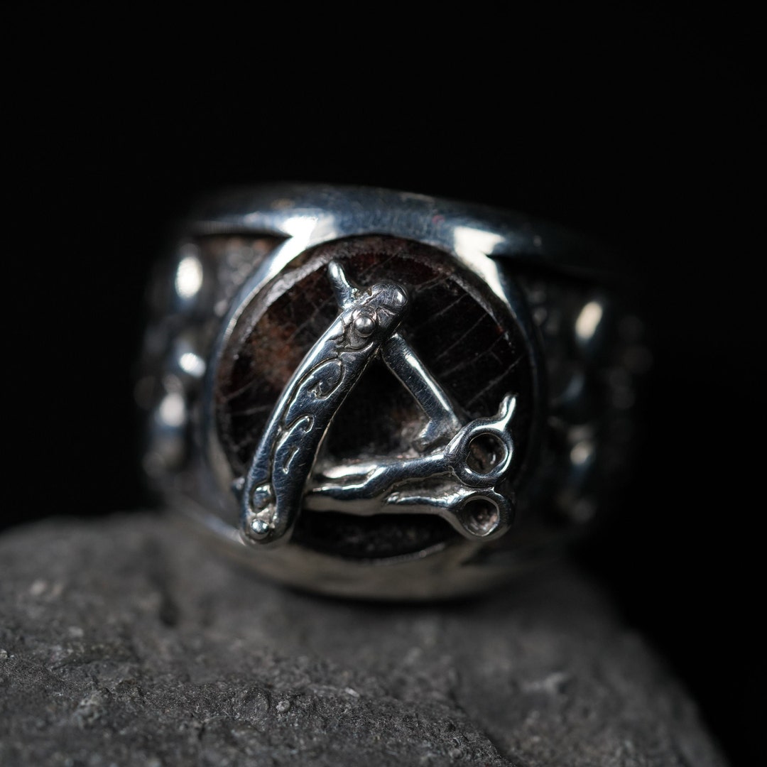 Vintage Barber Sterling Silver Ring: Gothic Razor & Scissors, Garnet ...