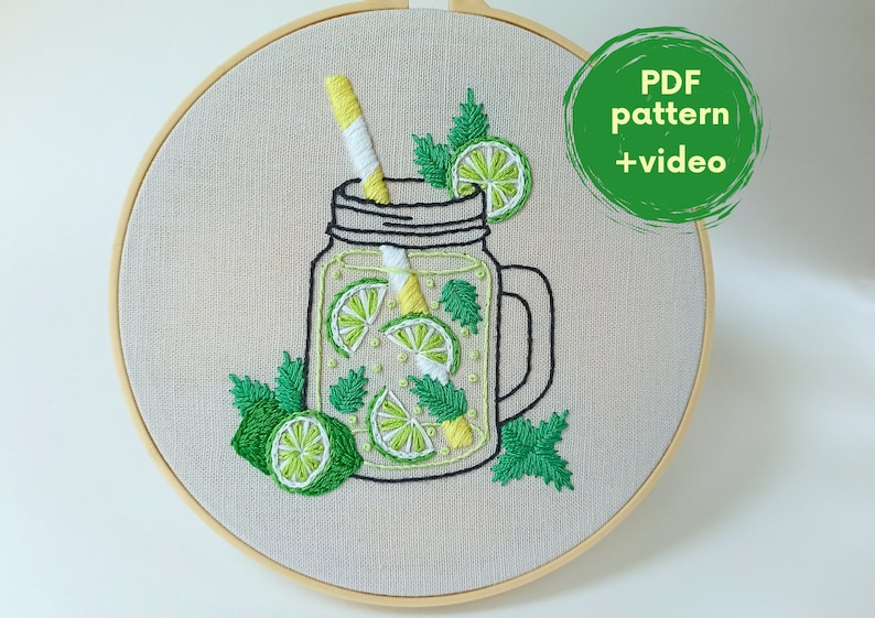 Embroidery Lime Lemonade Pdf-pattern - Limeade Embroidery Design Summer ...
