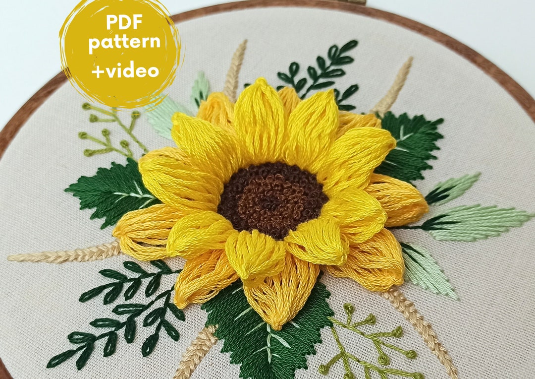 SUNFLOWER Embroidery PDF Pattern, Hand Embroidery Sunflowers Decor ...