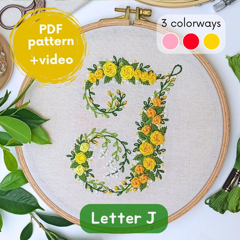 Letter J Embroidery - Etsy