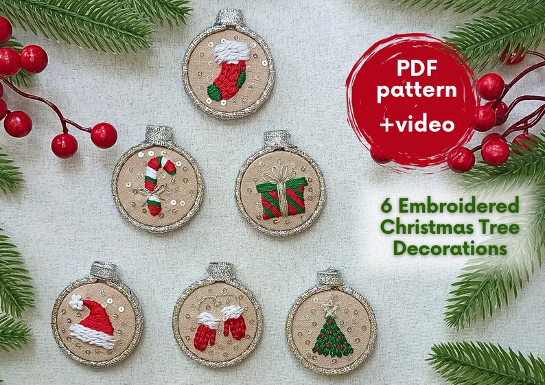 Embroidery PDF Pattern - Christmas Tree Decorations, Tutorial Design ...