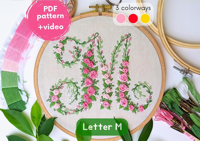 Monogram 'M' Embroidery PDF Pattern - Letter M, Digital Embroidery ...
