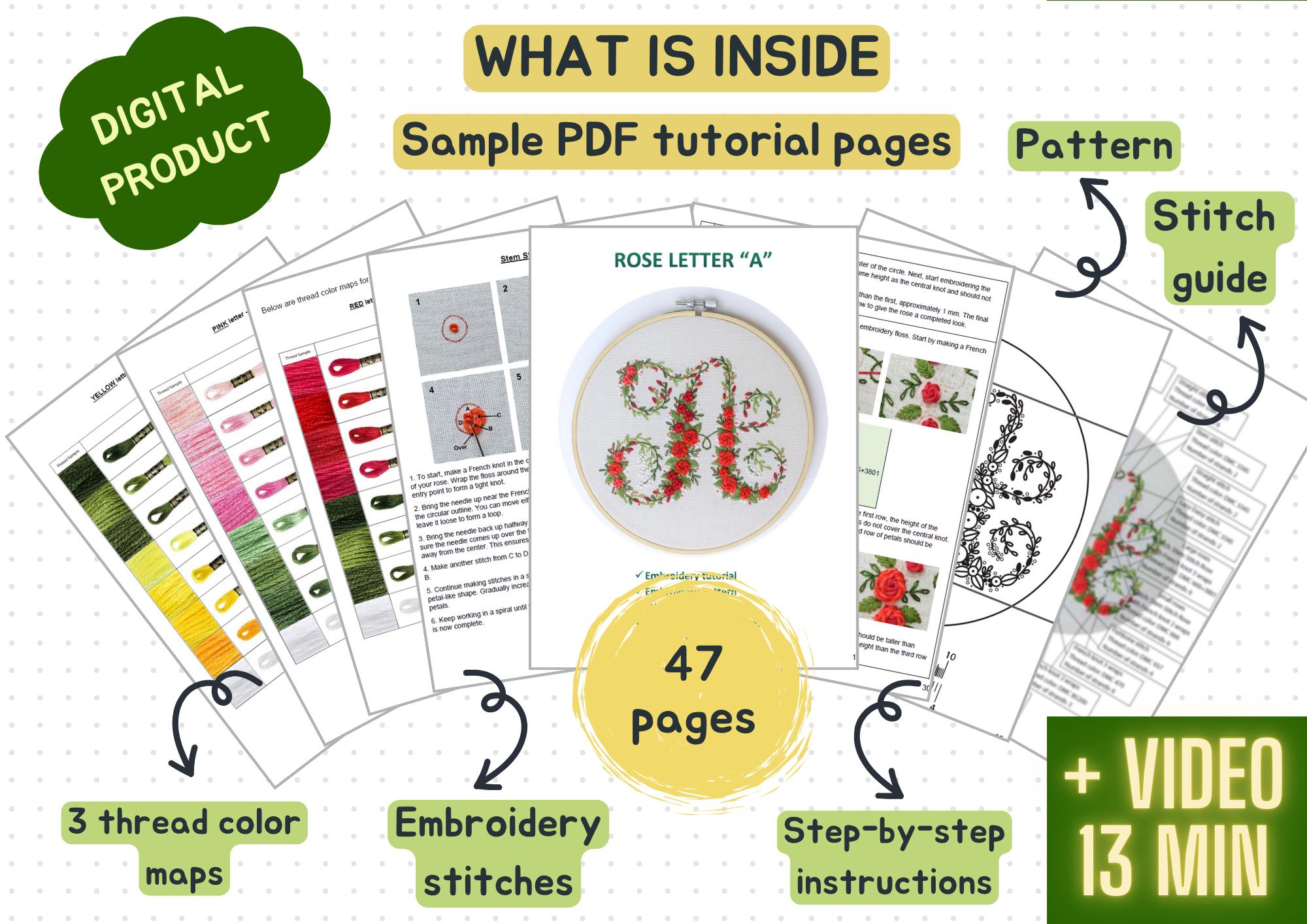 Embroidery Letter ‘A’ PDF Pattern – Rose Monogram Design, Floral ...