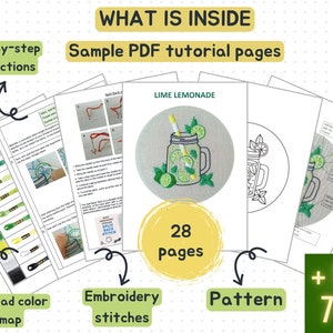 Embroidery Lime Lemonade Pdf-pattern - Limeade Embroidery Design Summer Drink Embroidered Citrus ...