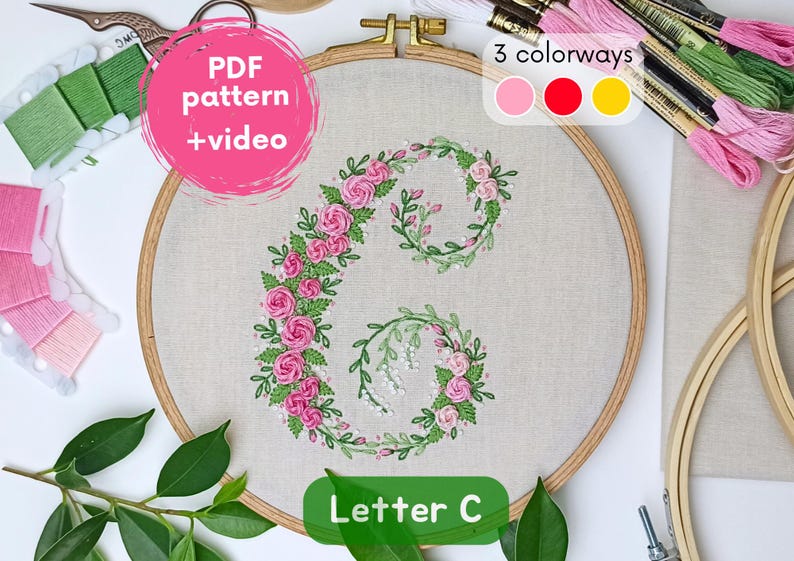 Monogram 'C' Embroidery Design, PDF Pattern - Make Personalized Gift ...