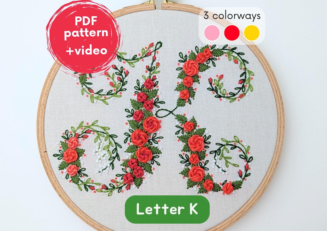 Embroidery Pattern Letter 'K' - Embroidery Gift, Embroidery Monogram ...