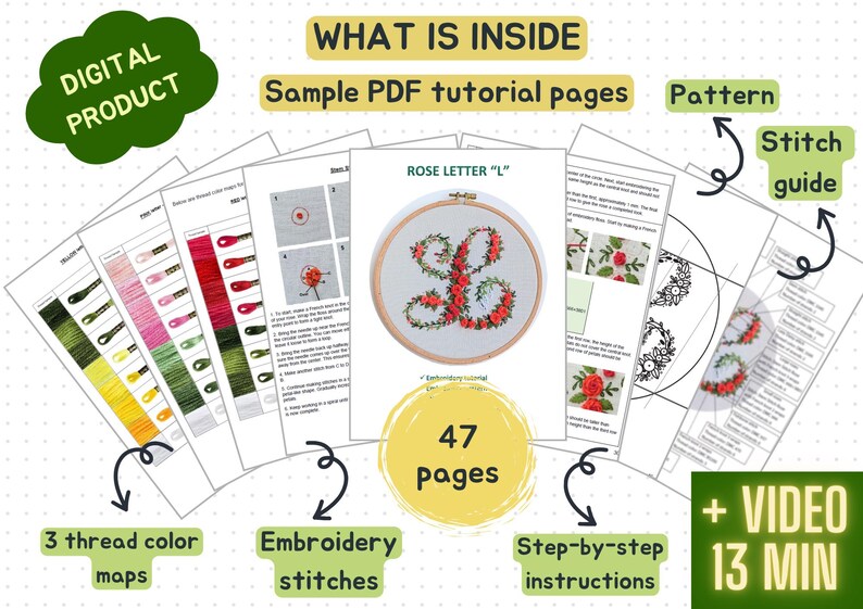 Letter 'L' Embroidery Pattern PDF Tutorial - Embroidery Design Monogram ...