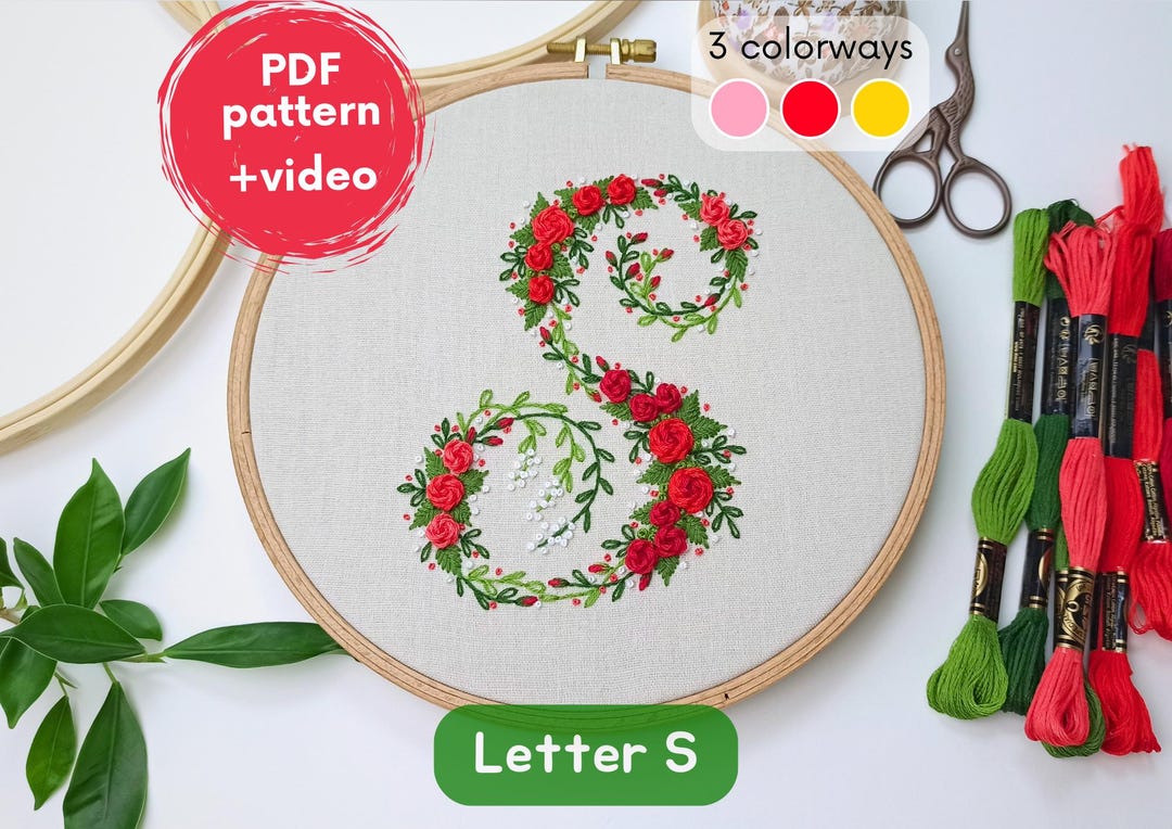 Letter 'S' Embroidery PDF Pattern - Hand Embroidery Letters, Initial ...