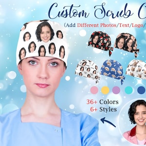 Personalized Scrub Cap With Face for Women Men Photo Face Scrub Hat ...