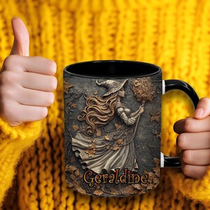 Custom Beautiful Witch Halloween Accent Mug, Personalized Wiccan Coffee ...