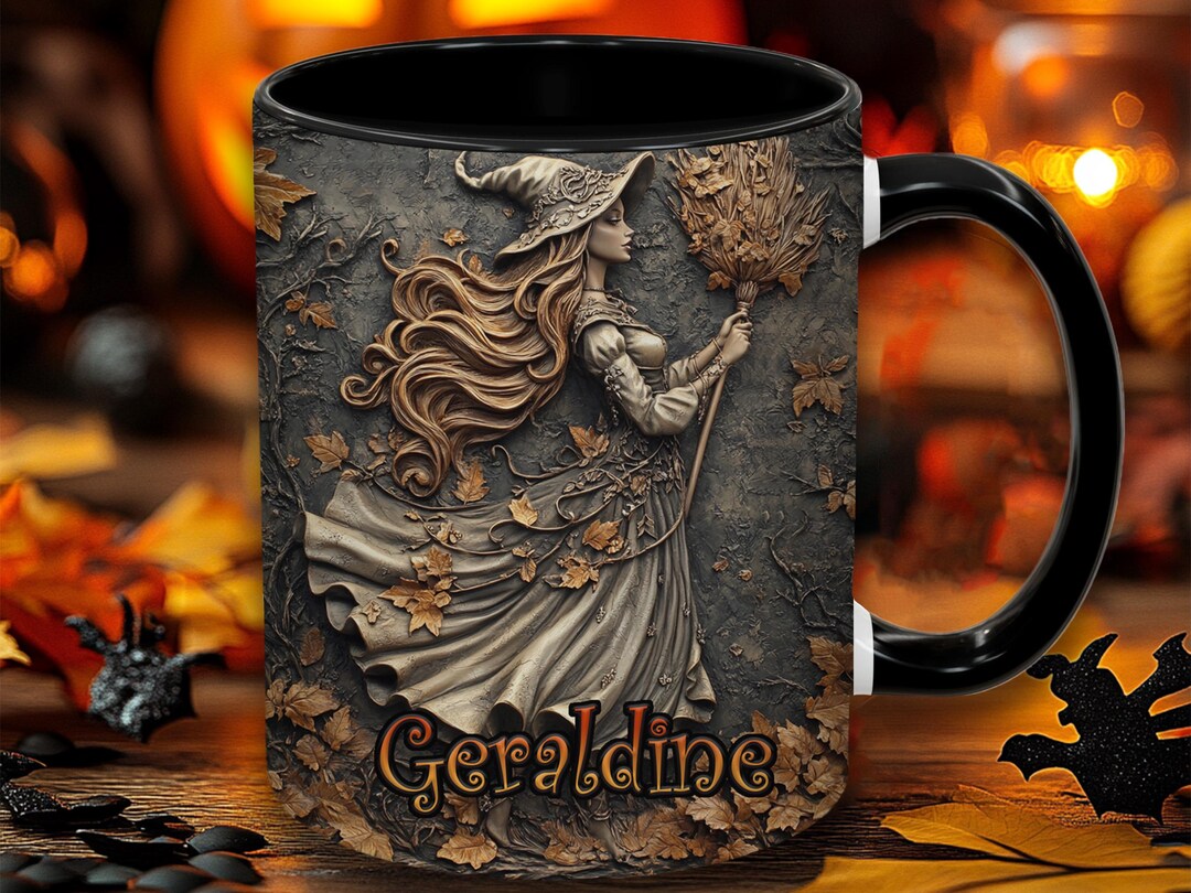 Custom Beautiful Witch Halloween Accent Mug, Personalized Wiccan Coffee ...