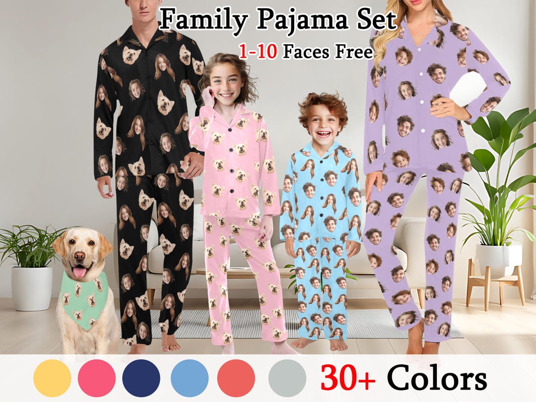 Custom Face Pajama Set, Personalized Photo Pajamas, Family Matching Pjs ...
