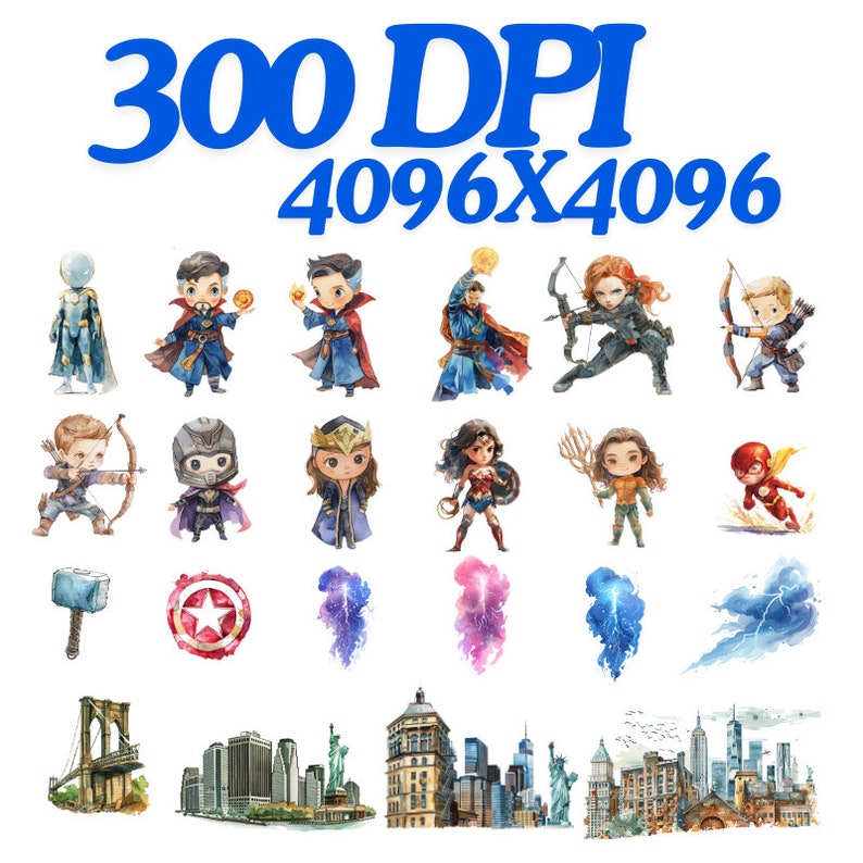 Superhero Watercolor Clipart Bundle - 99 Pngs, 300 DPI, Digital ...