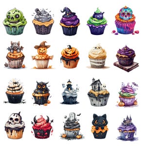 Halloween Watercolor Cupcake Clipart - 20 PNG | 300 DPI | Transparent ...