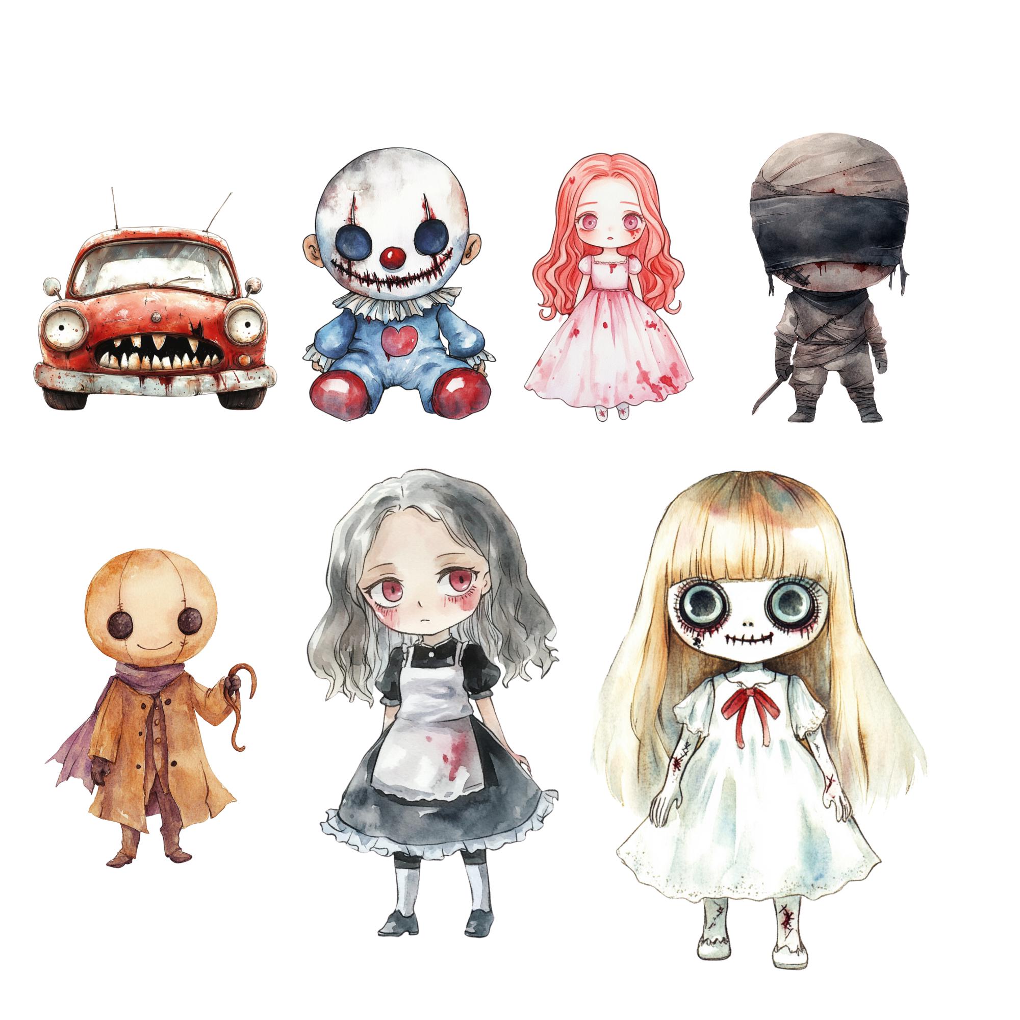 31 Cute Chibi Horror Movie Characters Clipart - Halloween PNG, Digital ...