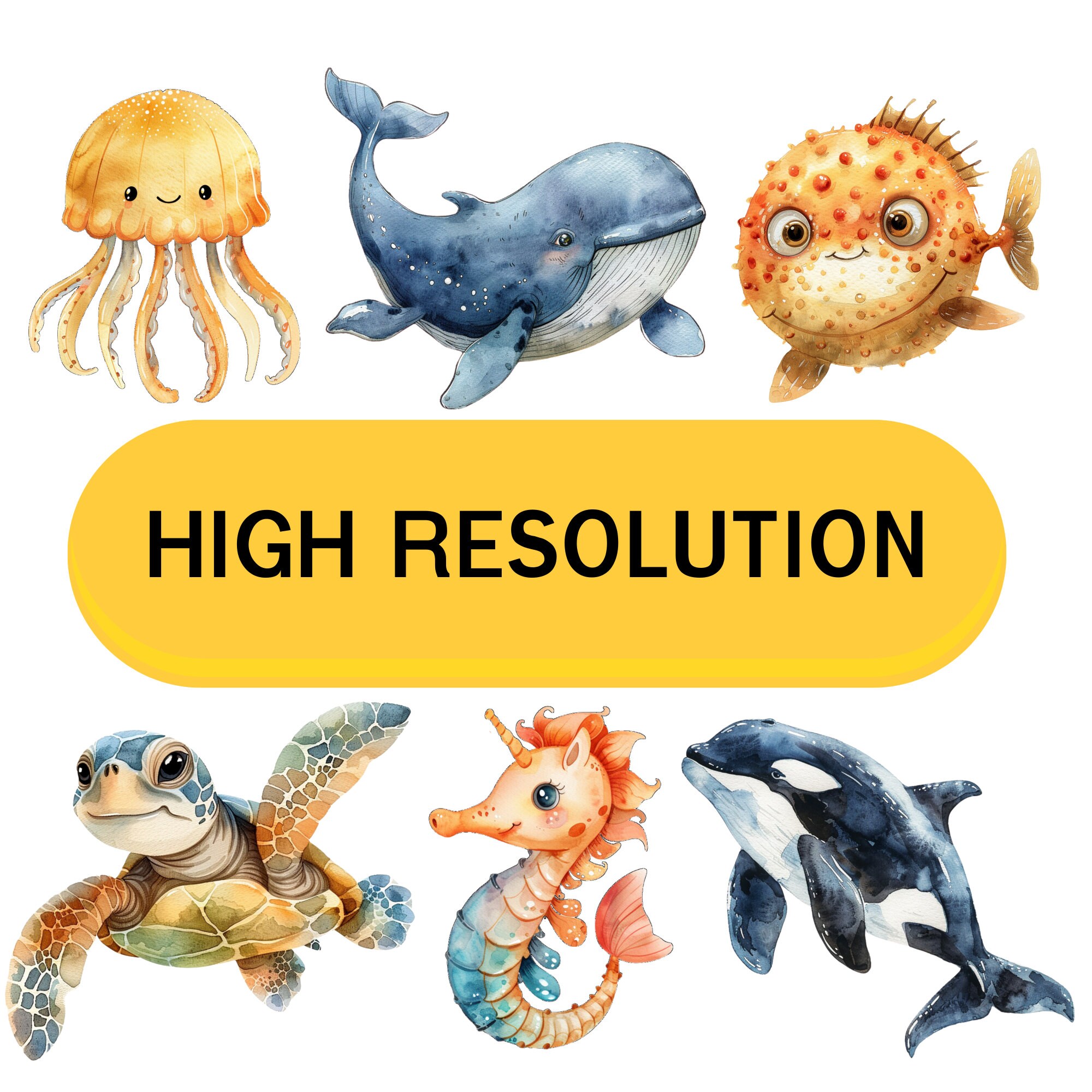 Watercolor Sea Creatures Clipart,watercolor Under the Sea Clipart for ...