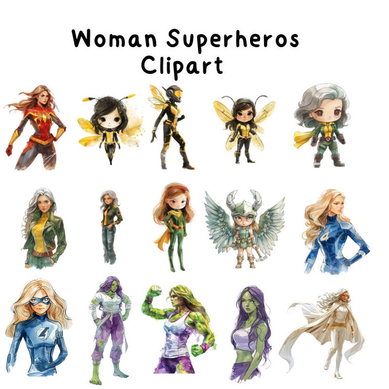 Women Superheroes Clipart Set - 35 PNG High Resolution, Commercial Use ...