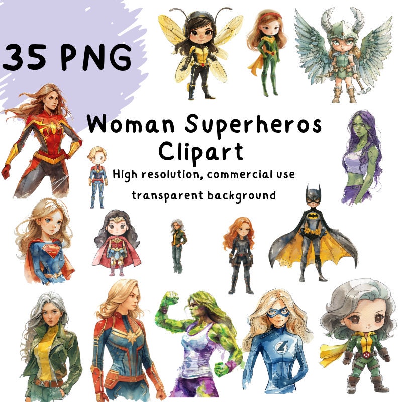 Women Superheroes Clipart Set - 35 PNG High Resolution, Commercial Use ...