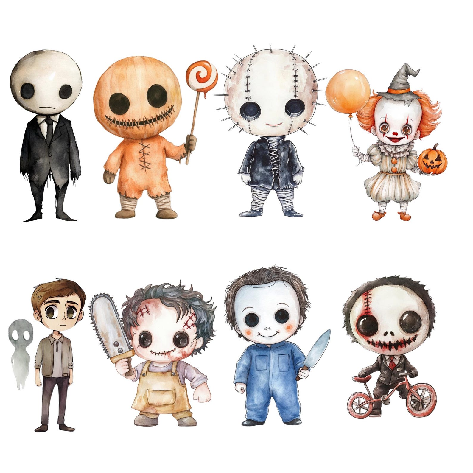 31 Cute Chibi Horror Movie Characters Clipart - Halloween PNG, Digital ...