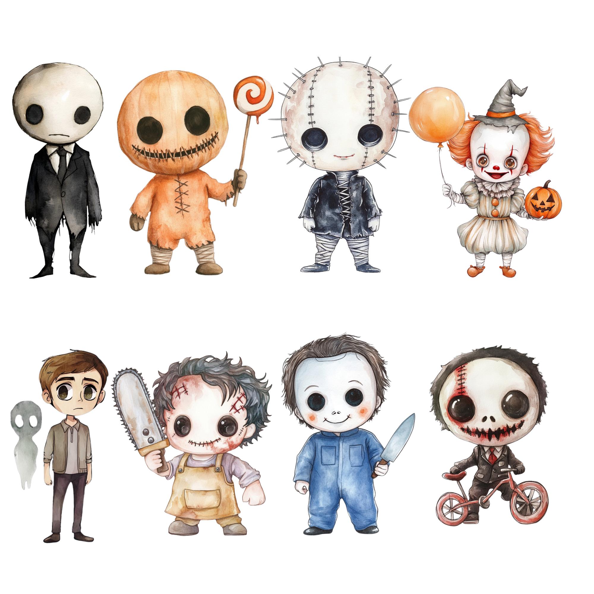 31 Cute Chibi Horror Movie Characters Clipart - Halloween PNG, Digital ...