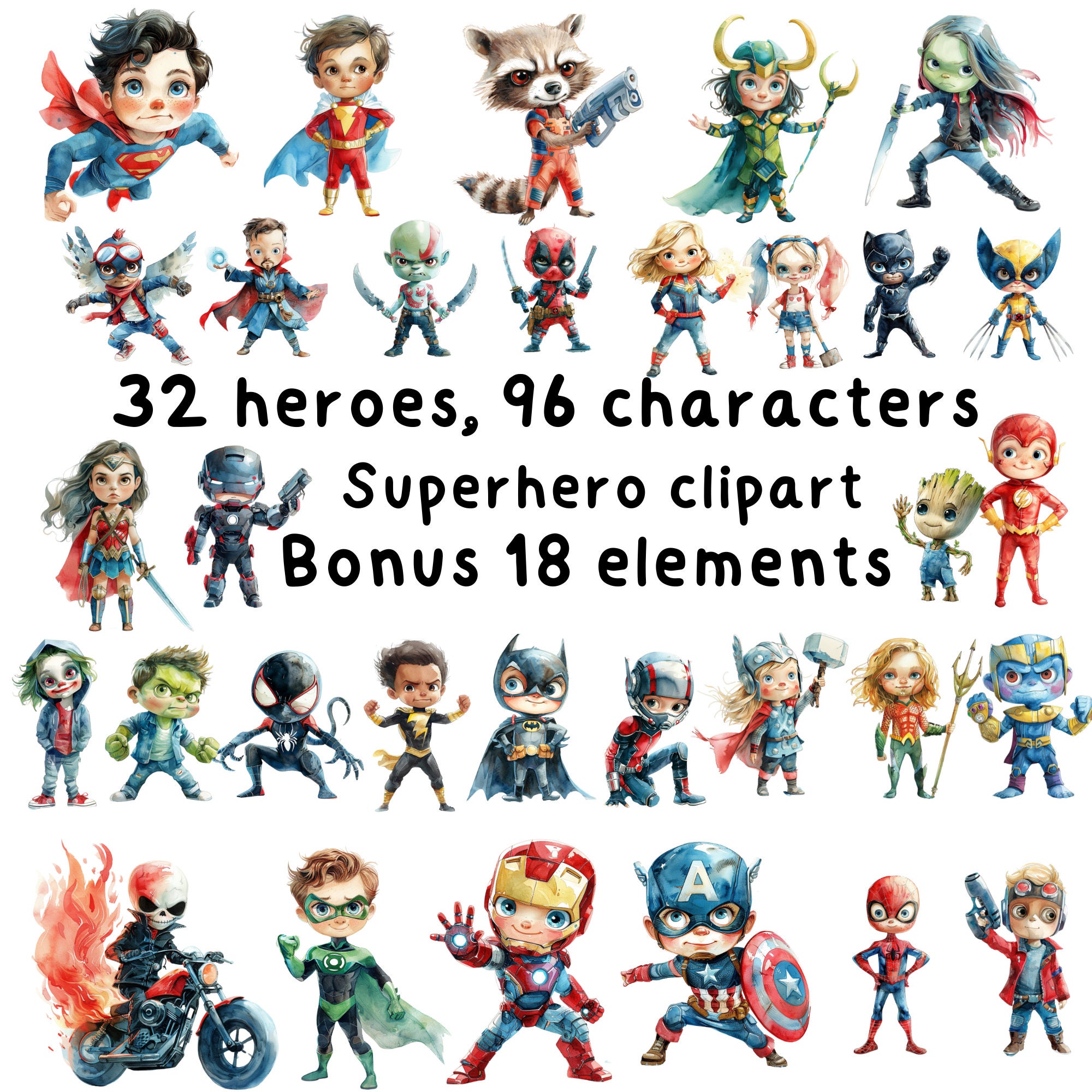 Superhero Clipart, Cute Superheroes Avengers Clipart, Hulk Clipart ...