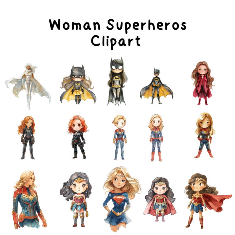 Women Superheroes Clipart Set - 35 PNG High Resolution, Commercial Use ...
