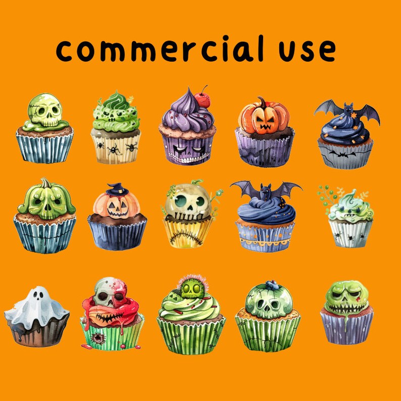 Halloween Cupcake Clipart Set | Watercolor Clipart | 30 PNG 300DPI ...