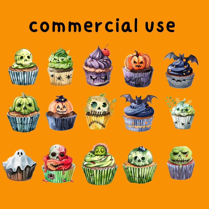 Halloween Cupcake Clipart Set | Watercolor Clipart | 30 PNG 300DPI ...