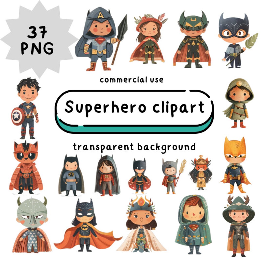 Superhero Clipart Set - 37 PNG Images, Transparent Background ...