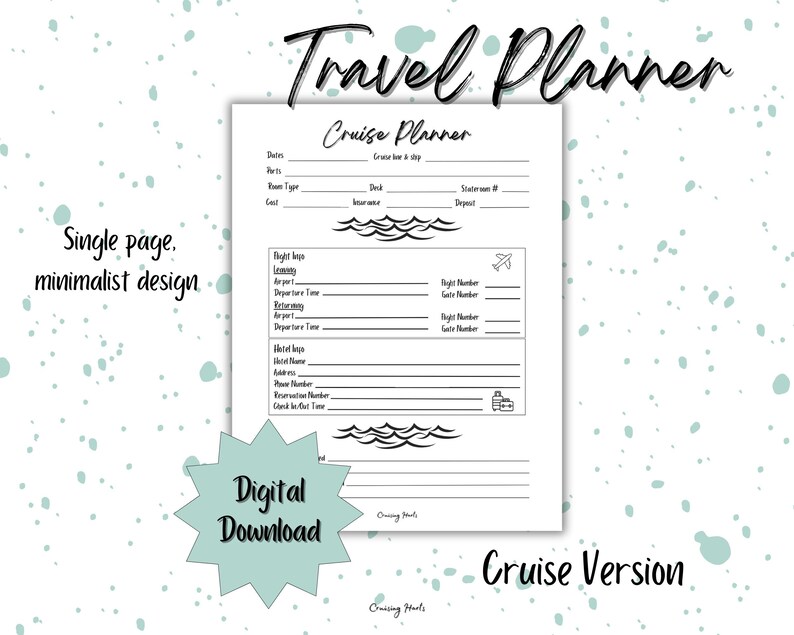 Minimalist Single Page Cruise Planner, Printable Vacation Planner, Ipad ...