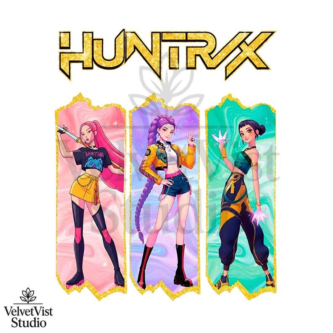 Huntrix Trio Gold Frame PNG, K-pop Demon Hunters Digital Art, Cute ...