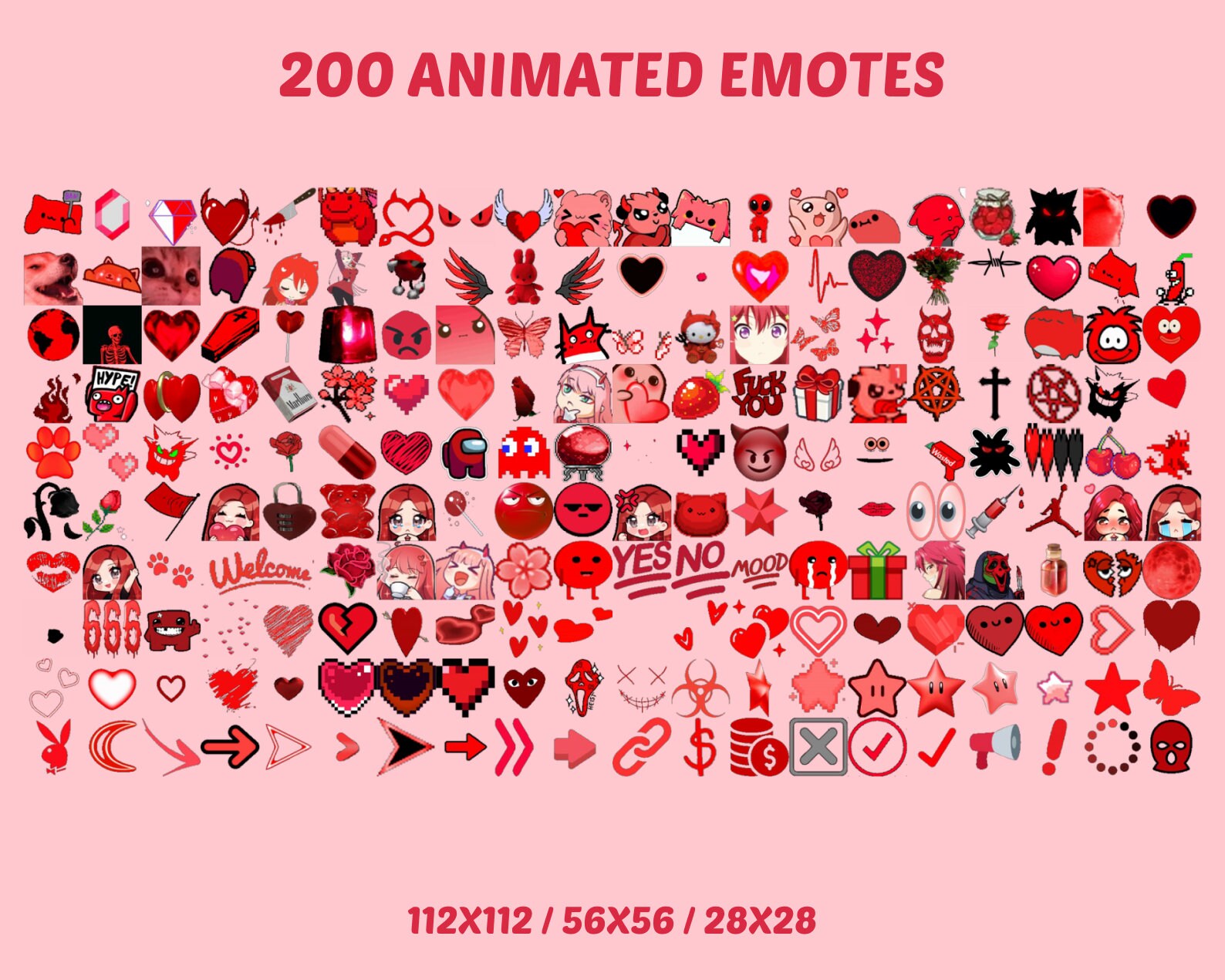 Red Color Emotes, Dark Evil Emotes, and Cute Emotes Bundle for Twitch ...
