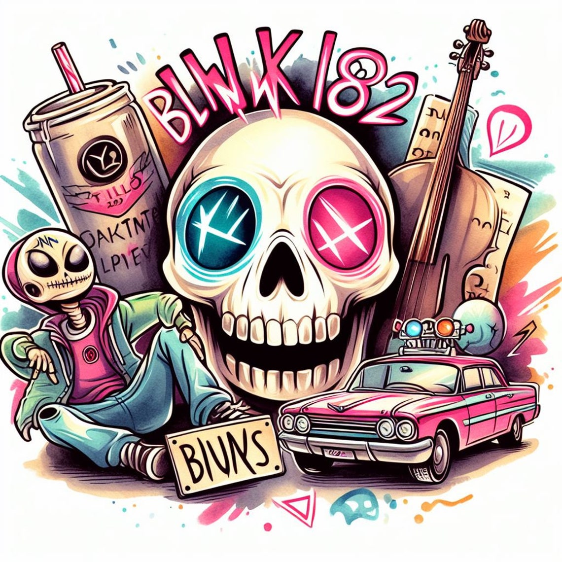 Blink 182 Clipart in Watercolor, Blink 182 Png, Blink 182 Shirt, Blink ...