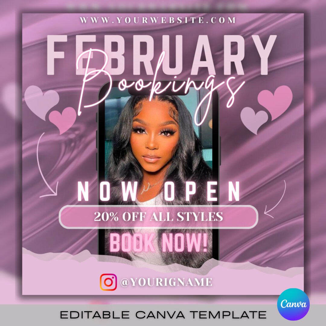 Editable Bookings Open Template, Valentine's Day Flyer, February ...