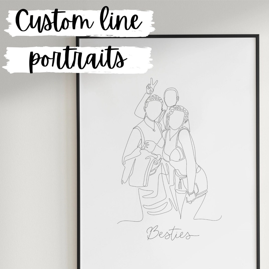 Continuous Line Hand-drawn Custom Portraits, Couples Portraits, Family ...