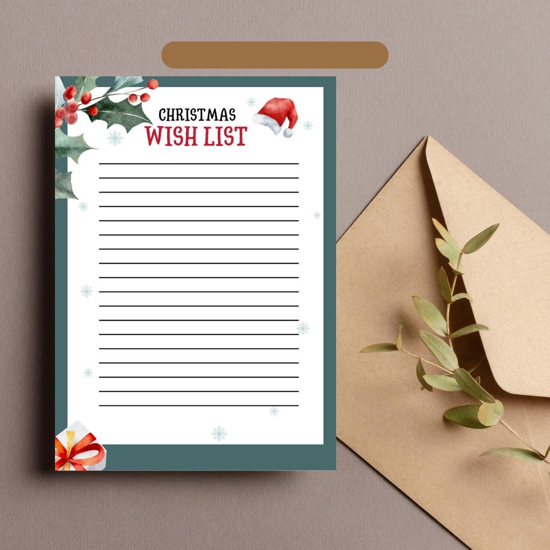 Green White Christmas Wish List Flyer, Holiday Party Supply, Festive ...