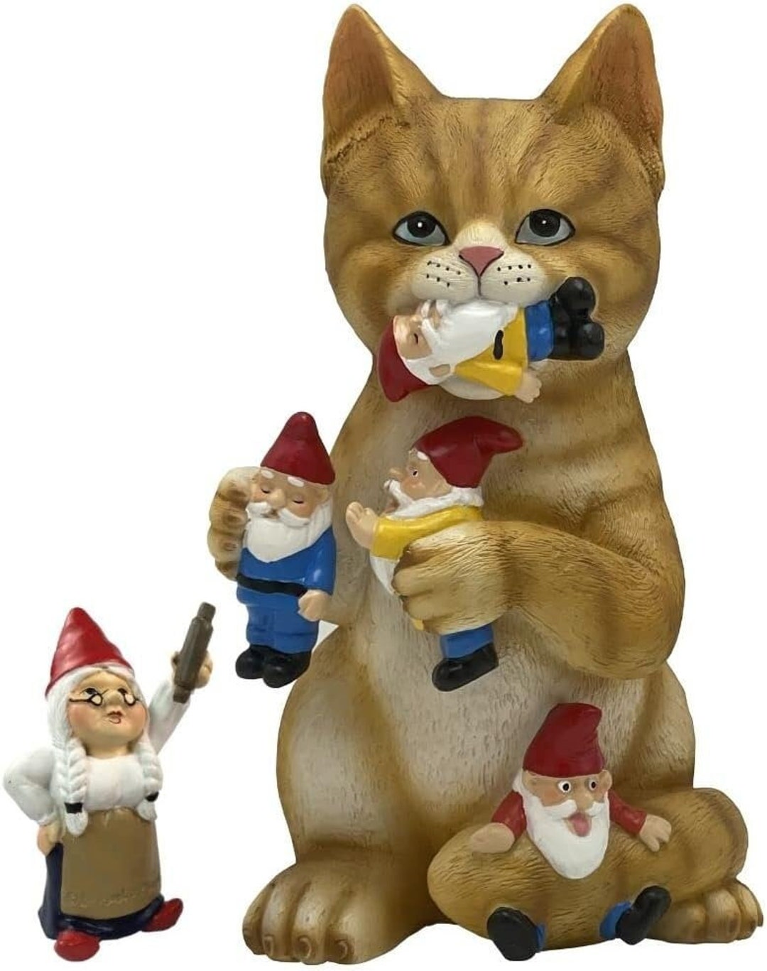 Cat Eating Gnome Garden Resin Ornament Evil Cat Crafts Statue Home ...